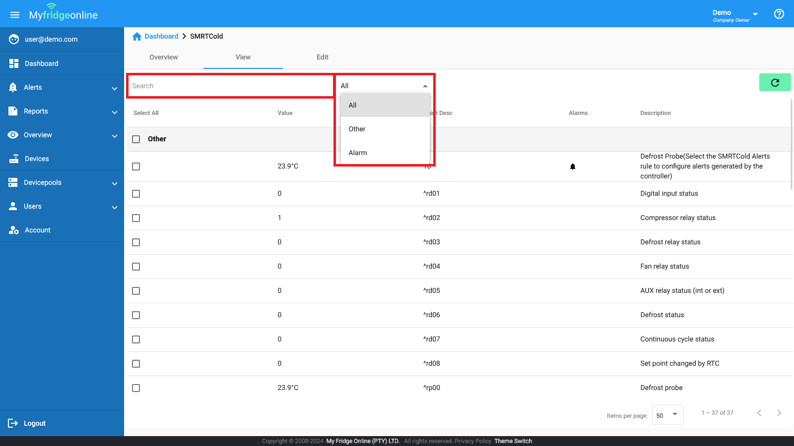 Configuring Device Parameters [MyFridgeOnline]