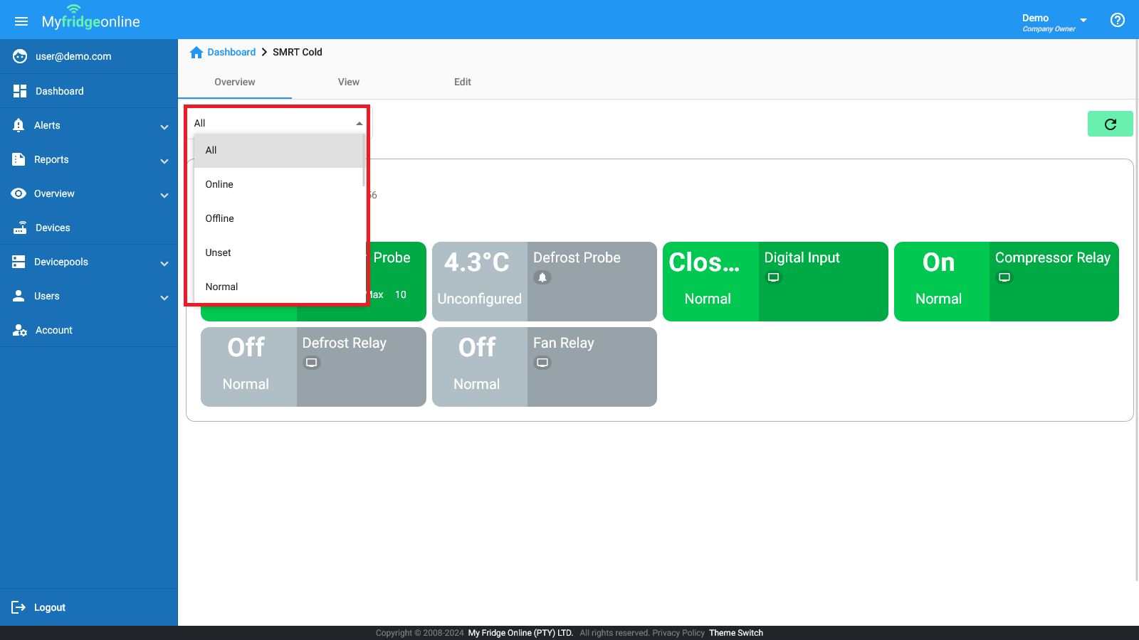 Configuring Device Parameters [MyFridgeOnline]