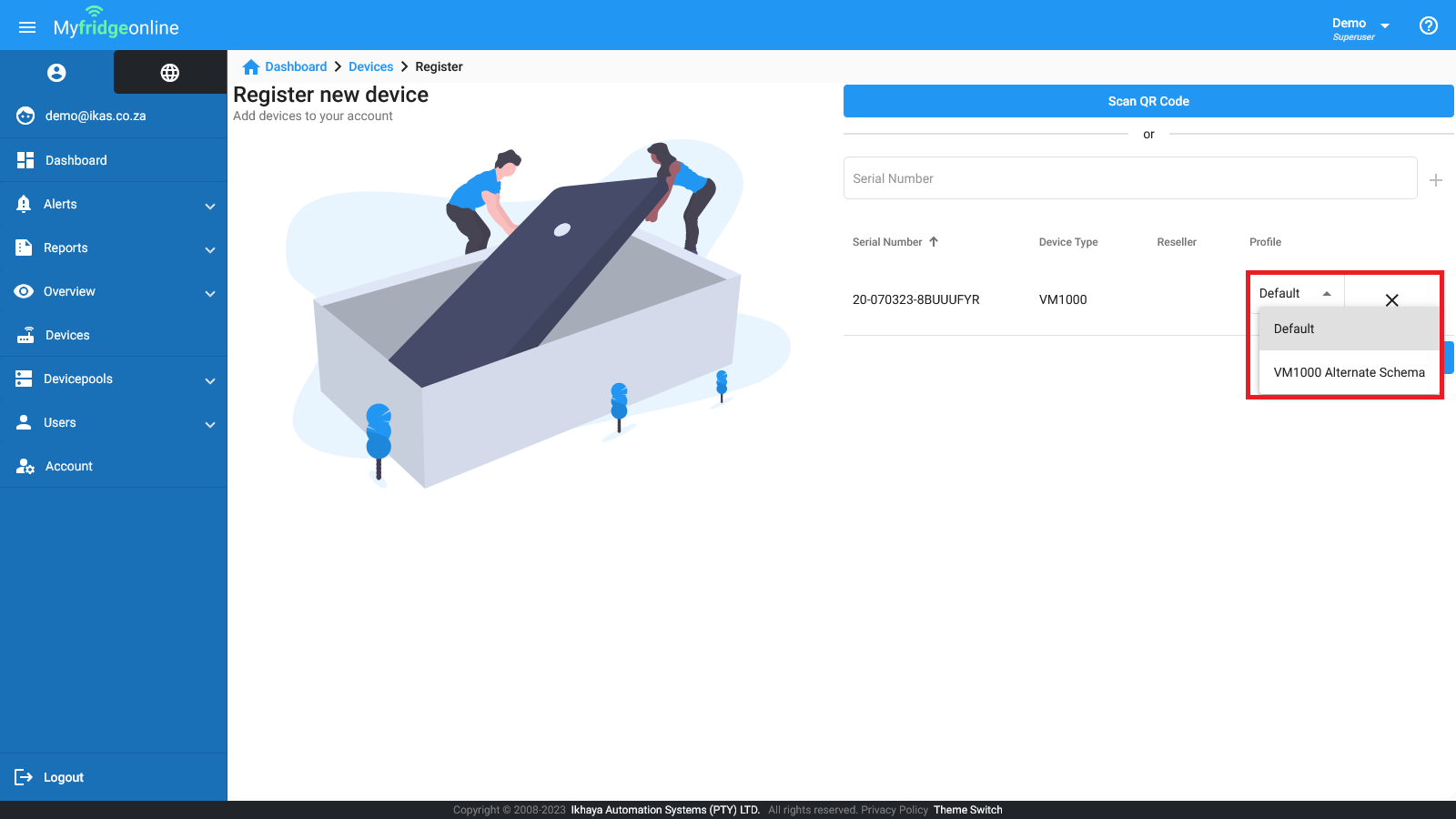 Registering A Device [MyFridgeOnline]