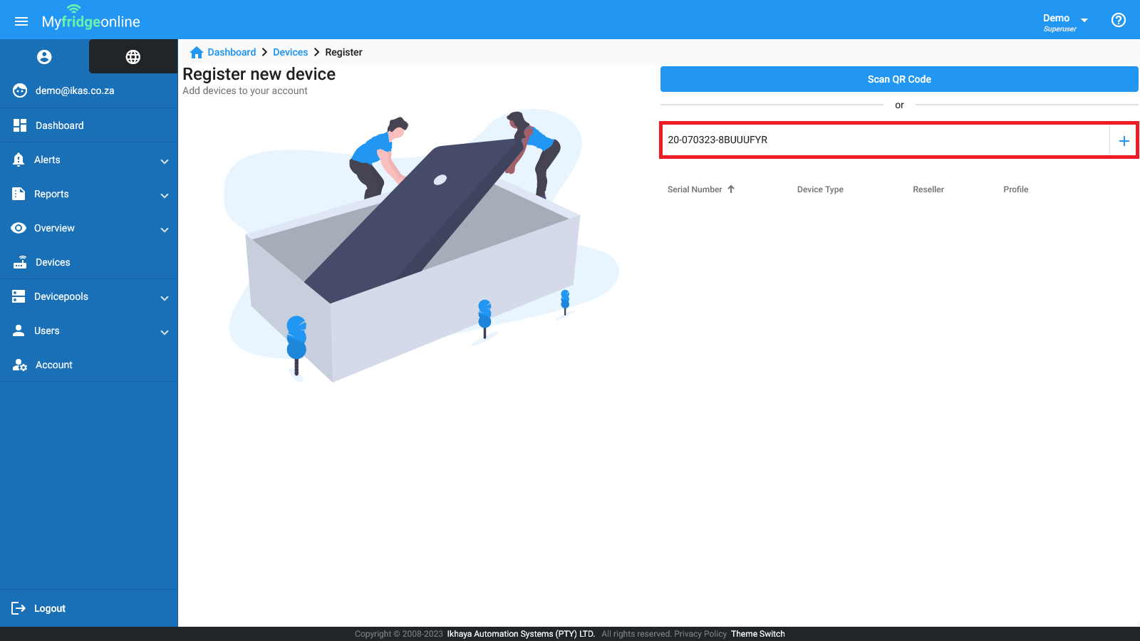 Registering A Device [MyFridgeOnline]